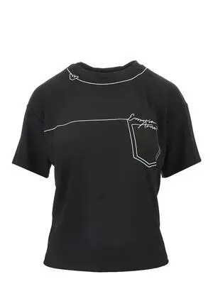 Emporio Armani T-shirt In Stretch Viscose With A Pocket Outline Black