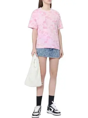 AAPE BY *A BATHING APE Camouflage-print Heart-patch T-shirt - Pink
