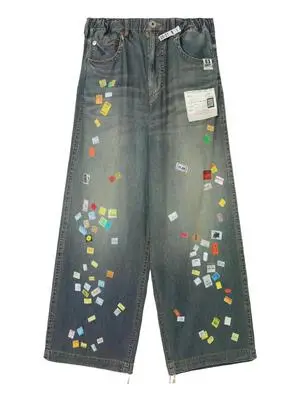 Mihara Yasuhiro Price Tag Sticker-printed Wide Denim Pants - Blue