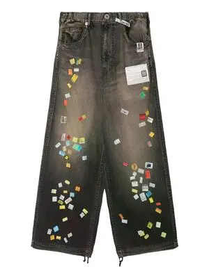 Mihara Yasuhiro Price Tag Sticker-printed Wide Denim Pants - Black
