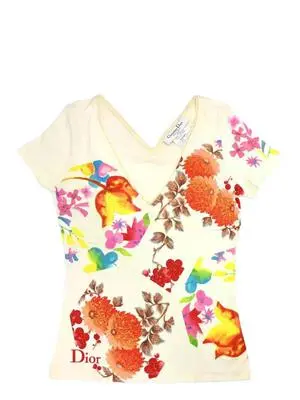 Dior Floral-print Sequin-embellished T-shirt - Neutrals