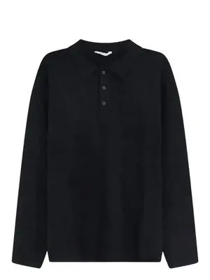 HEVO Polo-collar Button-fastening Sweater - Black