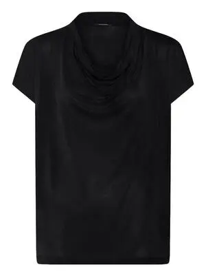 BRUUNS BAZAAR Katkabbginae Draped-neck Short-sleeve Blouse - Black