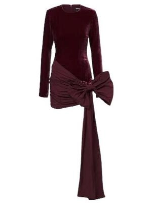 ROTATE BY BIRGER CHRISTENSEN Bow-detail Ruched Velvet Minidress - Wine Red