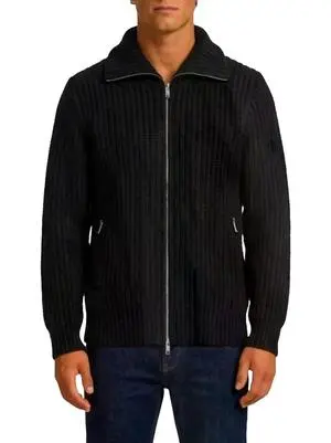 ROBERTO COLLINA Ribbed-knit Zip-up Cardigan - Black