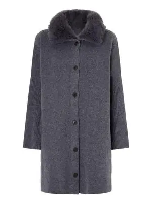 YVES SALOMON Shearling-trimmed Wool Cardigan - Gray