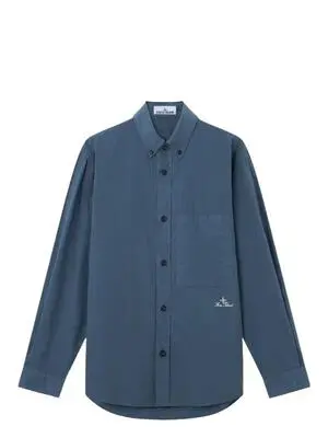 Stone Island Comfort-fit Long-sleeve Shirt With Chest Pocket - Navy