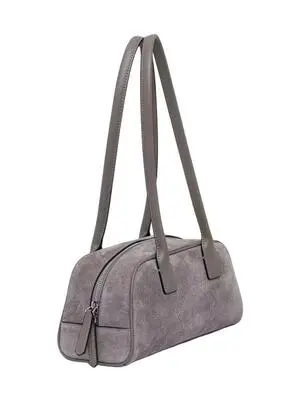 Karl Lagerfeld Perforated-logo Suede Shoulder Bag - Grey