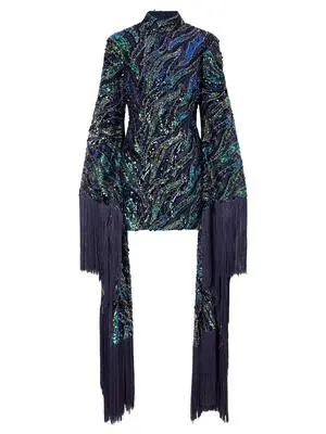 TALLER MARMO Disco Dragon Sequin-embellished Fringe-trimmed Mesh Mini Dress - Multi
