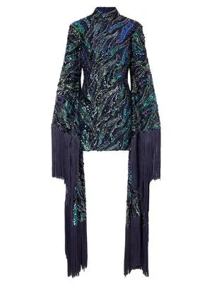 TALLER MARMO Disco Dragon Sequin-embellished Fringe-trimmed Mesh Mini Dress - Multi