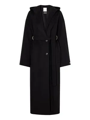 Sportmax Olmo Hooded Belted Wool-felt Coat - Black