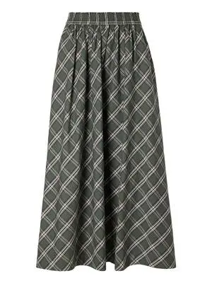 SKALL STUDIO Dagny Gathered Checked Organic Cotton-poplin Midi Skirt - Green