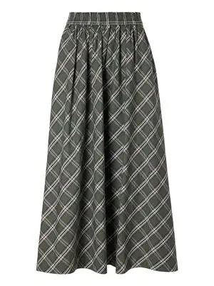 SKALL STUDIO Dagny Gathered Checked Organic Cotton-poplin Midi Skirt - Green