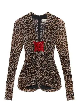 Blumarine Leopard-print Ruched Blouse - Brown