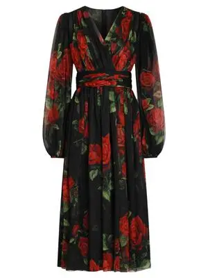 Dolce & Gabbana Rose-print Chiffon Midi Dress - Multi-color