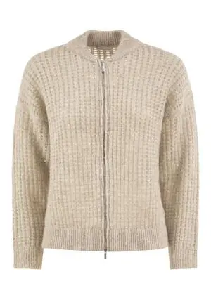 Peserico Long-sleeved Sequin Knit Cardigan Light Brown