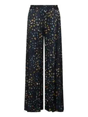 Marella Abstract-print Wide-leg Casual Trousers - Navy Blue