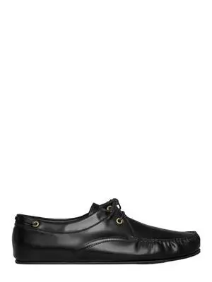 Celine Flat Derby In Polished Bullskin - Black