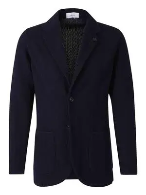 LARDINI Herringbone-knit Virgin Wool Jacket - Navy Blue