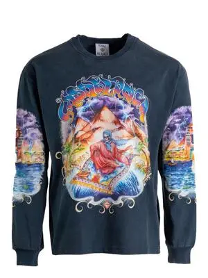 Casablanca Eveil Ancestral Graphic-print Long-sleeve T-shirt - Navy Blue