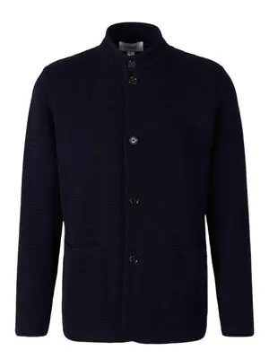 LARDINI High Neck Button-up Jacket - Navy Blue