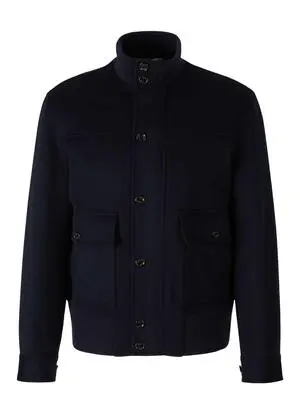 LARDINI Button-front Jacket With Ribbed Trims - Midnight Blue