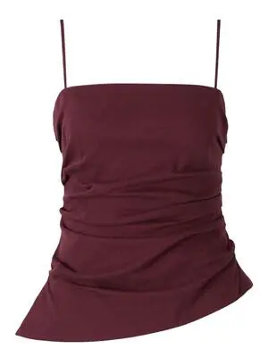 Simkhai Ruched Asymmetric-hem Top - Deep Red