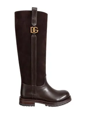 Dolce & Gabbana Dolce Gabbana Logo Plaque Boots - Dark Brown