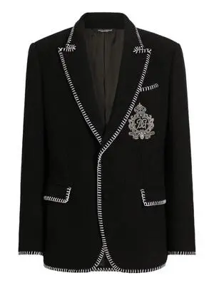 Dolce & Gabbana Dolce Gabbana Crest Embroidered Blazer - Black