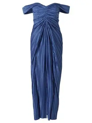 Cult Gaia Off-the-shoulder Pleated Midi Dress - Blue