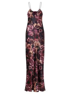 RODARTE Rose-appliquéd Floral-print Silk-satin Gown - Multi