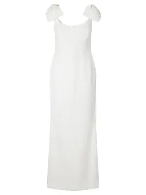 Rebecca Vallance Mariee Bow-detailed Embroidered Paneled Crepe Gown - Neutrals