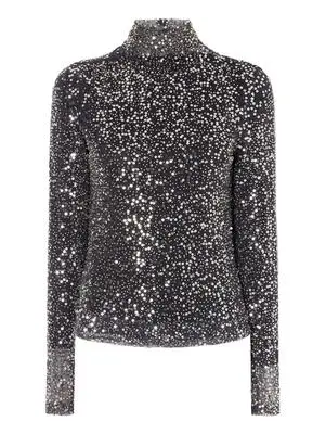 MARANT ETOILE Lou Sequin-embellished Tulle Turtleneck Blouse Silver