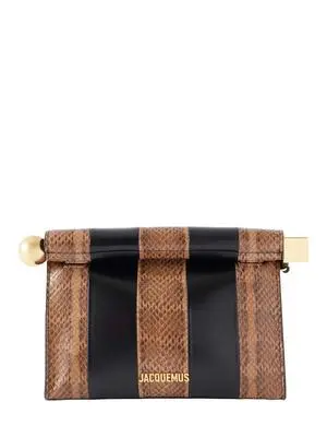 Jacquemus Le Sac Ronde Carré Two-tone Paneled Snake-effect And Leather Clutch - Multi