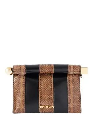 Jacquemus Le Sac Ronde Carré Two-tone Paneled Snake-effect And Leather Clutch - Multi