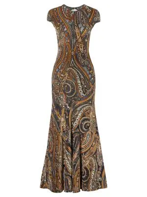 Etro Open-back Paisley Devoré-velvet Maxi Dress - Multi