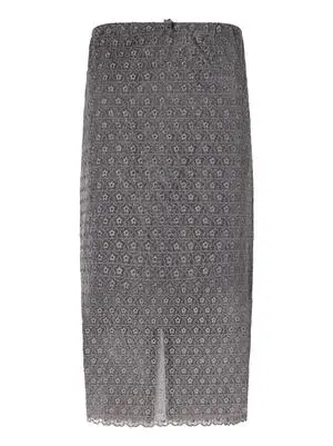 Cecilie Bahnsen Bria Scalloped Floral-lace Cotton-blend Midi Skirt - Gray