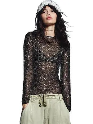 Free People All That Glitters Long Sleeve - Black Combo