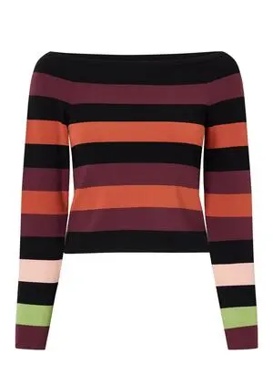 CHRISTOPHER JOHN ROGERS Striped Off-the-shoulder Stretch-jersey Top