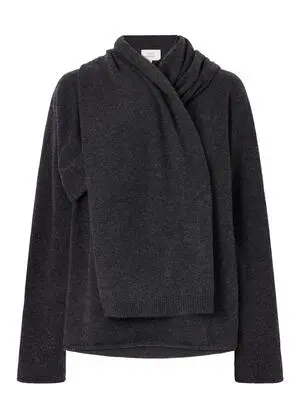 Loulou De Saison Frances Scarf-detailed Cashmere Sweater - Gray