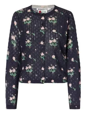 Bernadette Kira Floral-print Pointelle-knit Silk, Wool And Cashmere-blend Cardigan - Black
