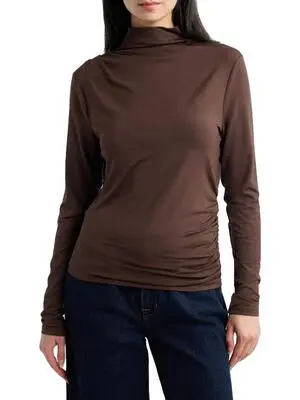 Veronica Beard Mylie Mock Neck Knit Top - Espresso