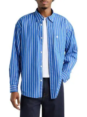Carhartt Work In Progress Gowan Stripe Cotton Poplin Button-up Shirt - Lapis