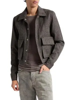 Rick Owens Tower Alice Crop Wool & Linen Blend Twill Jacket - Carbone