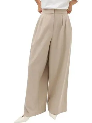 M&s Pleated Palazzo Pants - Neutral