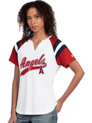 STARTER Los Angeles Angels Game On Notch Neck Raglan T-shirt - White