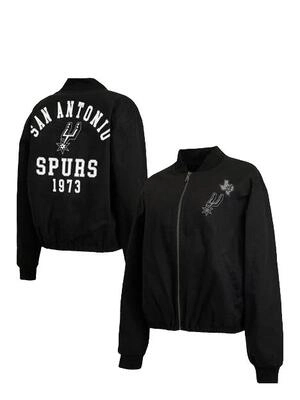 WEAR BY ERIN ANDREWS San Antonio Spurs Denim Full-zip Bomber Jacket - Black