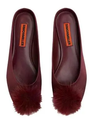 SIMONMILLER Riad Pom-pom Satin Mules - Red
