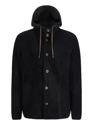 Herno Ribbed-knit Hooded Jacket - Black