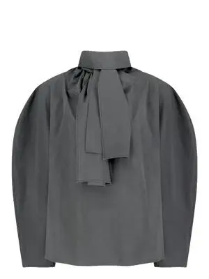 AMOMENTO Scarf-detail Puff-sleeve Blouse - Grey